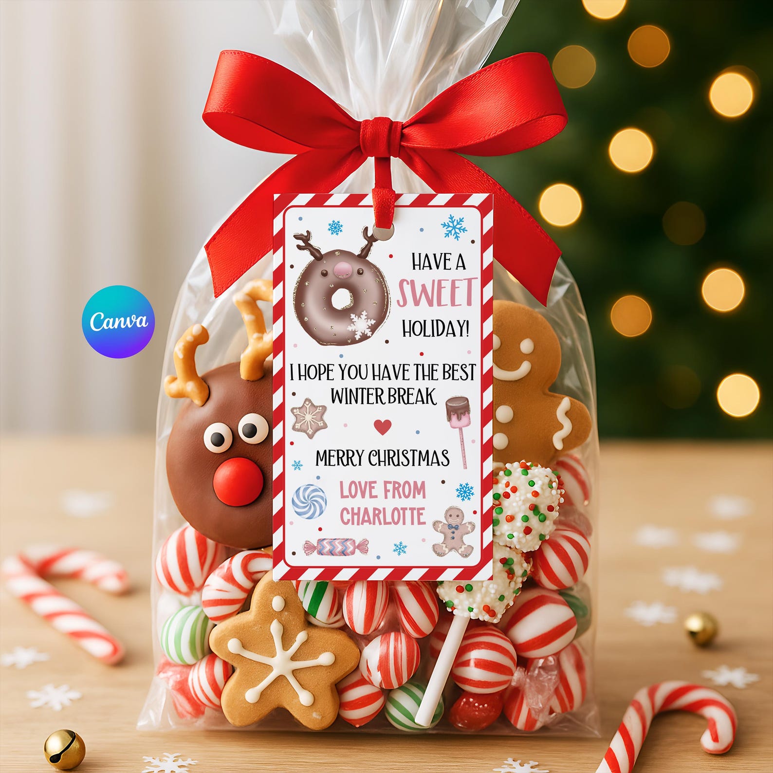 Sweet Treat Christmas Gift Tag, Canva Holiday Candy Printable Tag ...