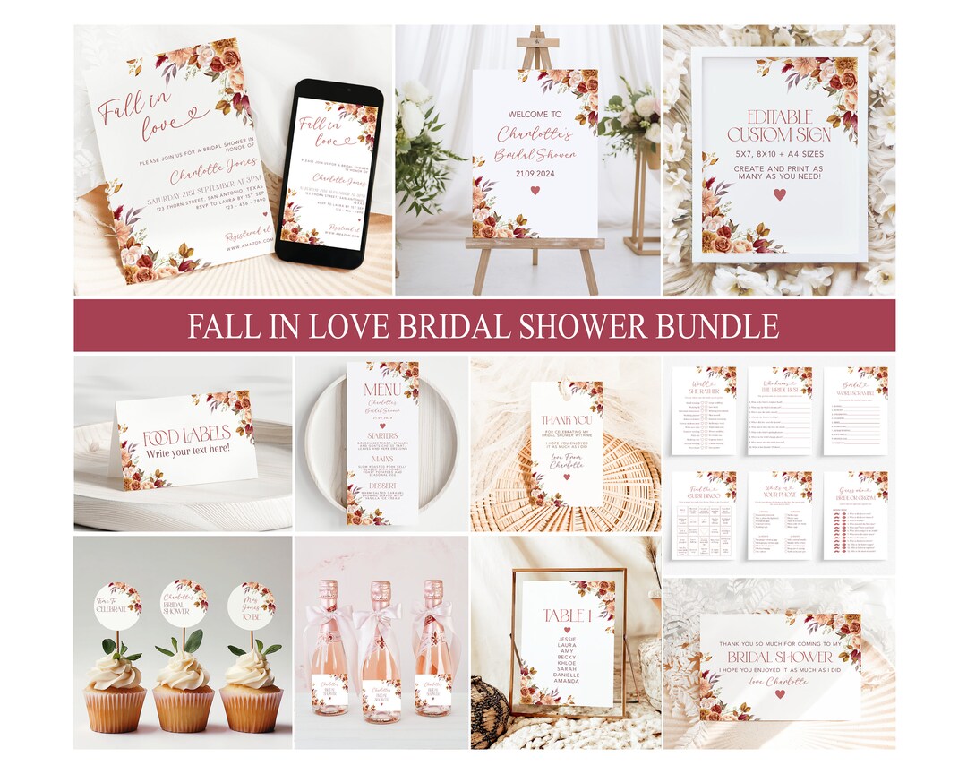 Fall in Love Bridal Shower Bundle, Autum Bridal Shower Floral Bundle ...