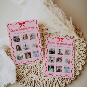 Guess the Brides Age Photo Game, Wavy Pink Red Bridal Shower Game ...