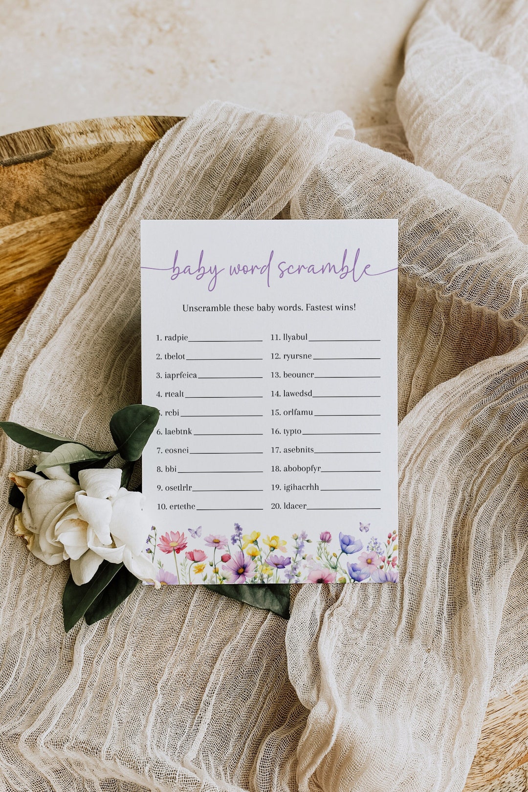 Floral Baby Shower Word Scramble Game, Editable Word Scramble Game ...