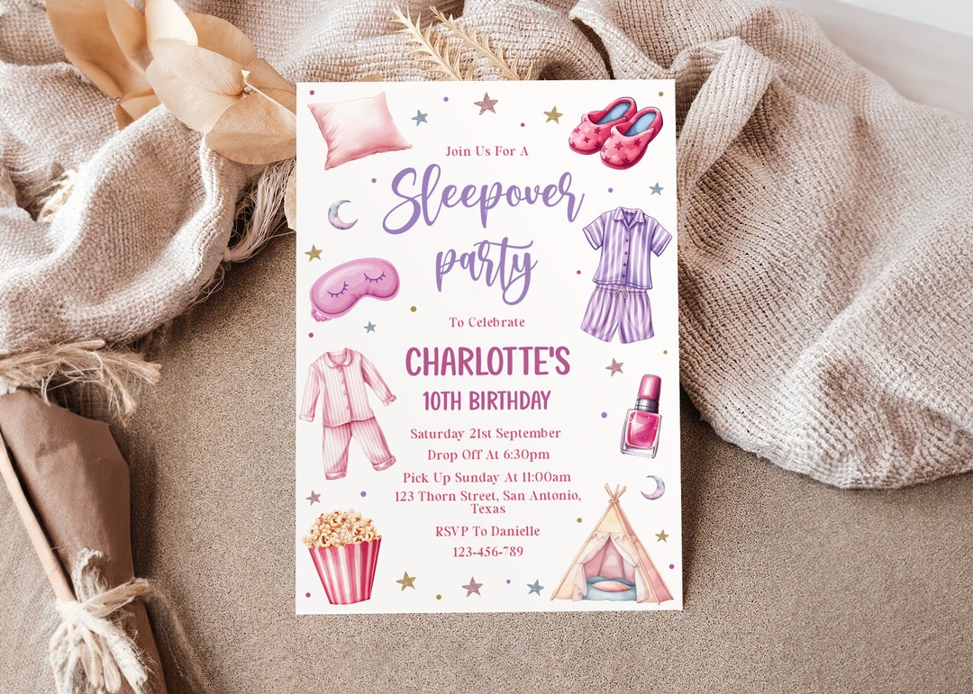 Sleepover Editable Birthday Invitation Sleepover Party - Etsy