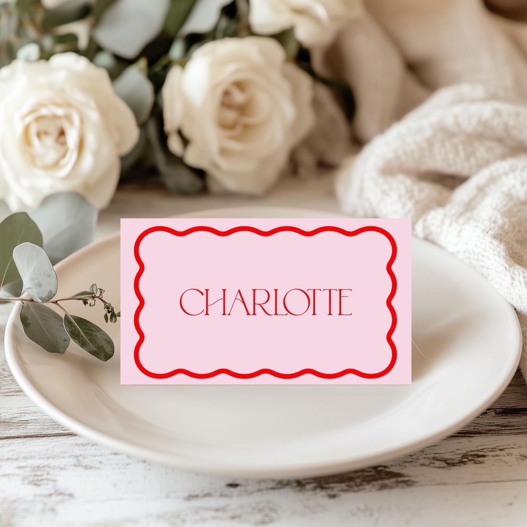 Wavy Border Name Cards, Printable Pink and Red Name Cards, Editable ...
