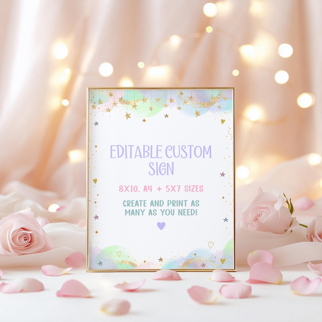 Rainbow Pastel Printable Editable Sign, Unicorn Birthday Party Sign ...