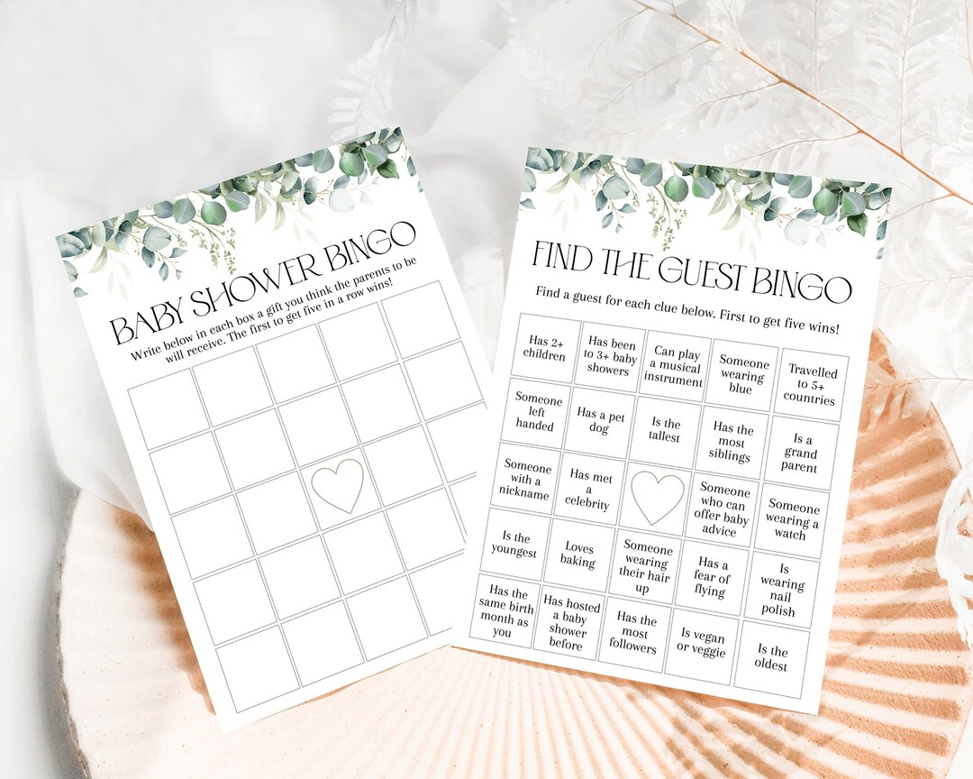 Eucalyptus Find the Guest Baby Shower Bingo Game, Baby Shower Bingo ...