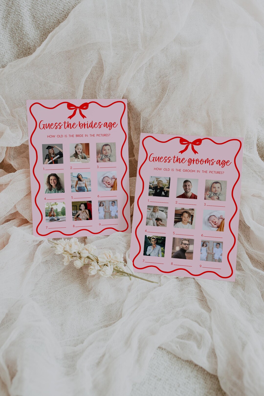 Guess the Brides Age Photo Game, Wavy Pink Red Bridal Shower Game ...