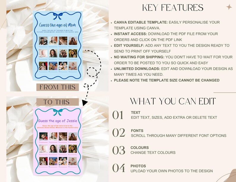 Blue Baby Shower Games Canva Bundle – Editable Wavy Bow Retro Printable ...