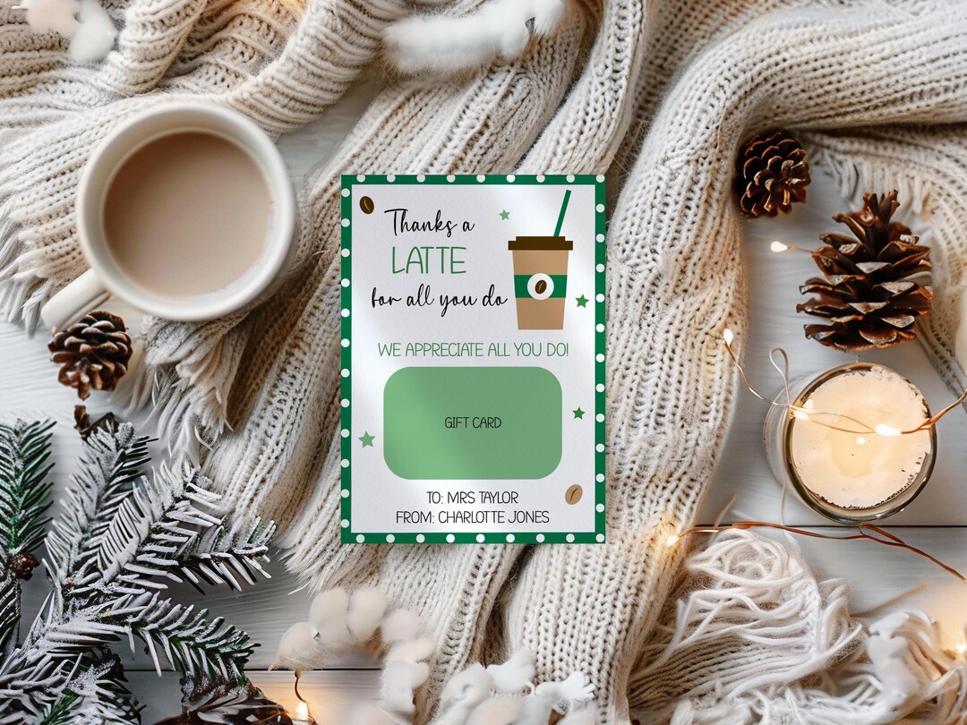 Coffee Gift Card Printable Holder, Teacher Appreciation Editable Print ...