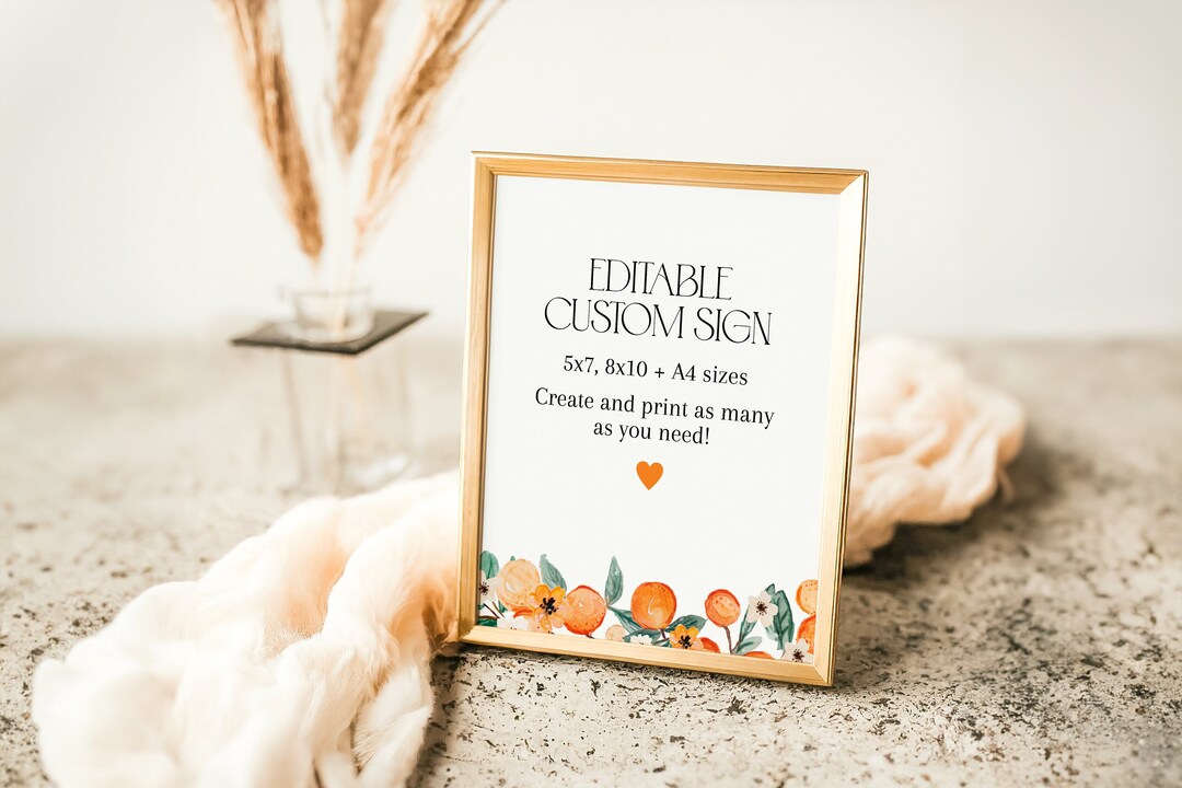 Orange Citrus Bridal Shower Sign, Editable Printable Custom Citrus Sign ...