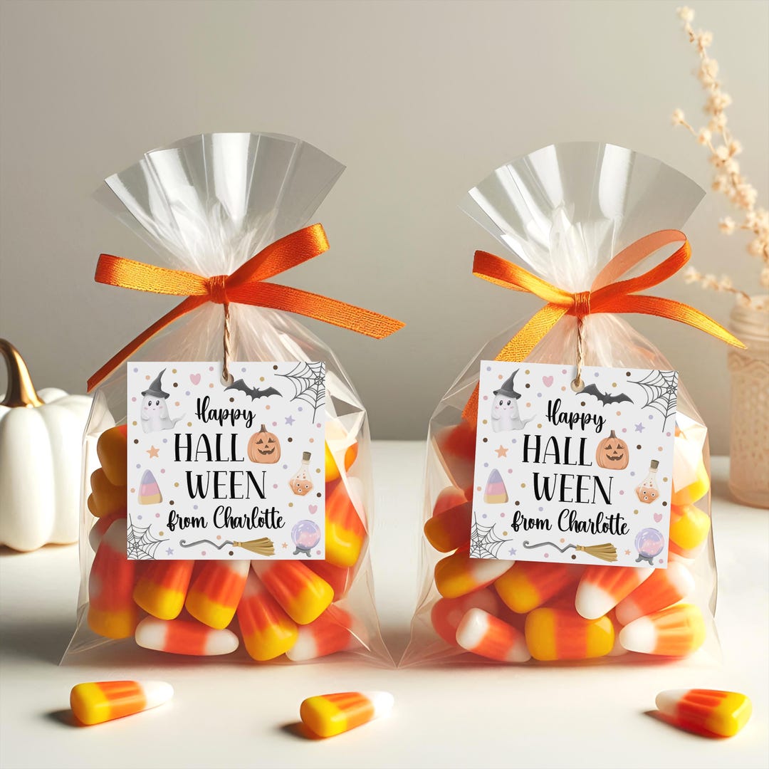 Happy Halloween Gift Tag, Printable Pink Purple Spooky School Classroom ...