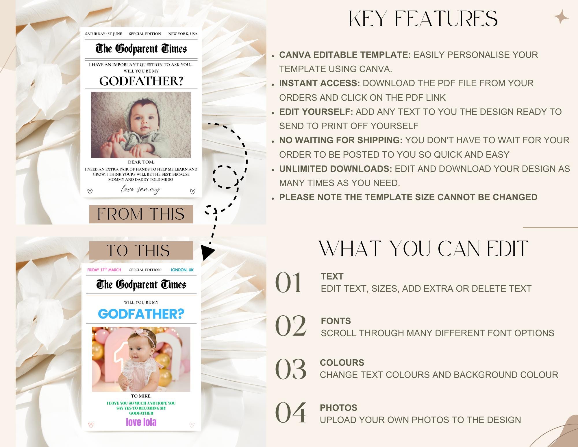 Will You Be My Godparent Newspaper Printable Proposal Card, Editable ...