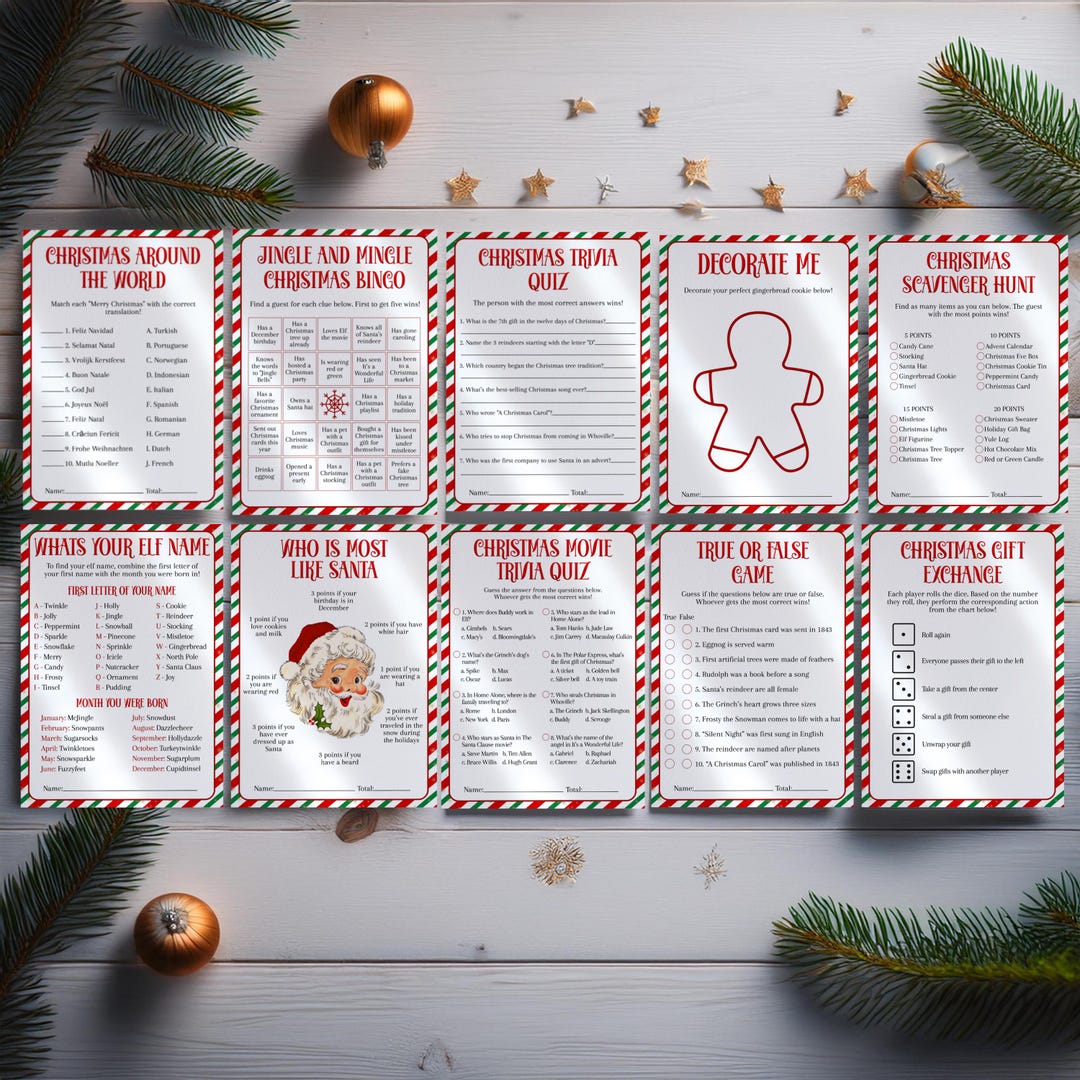 20 Christmas Party Games Bundle, Custom Editable Printable Holiday ...