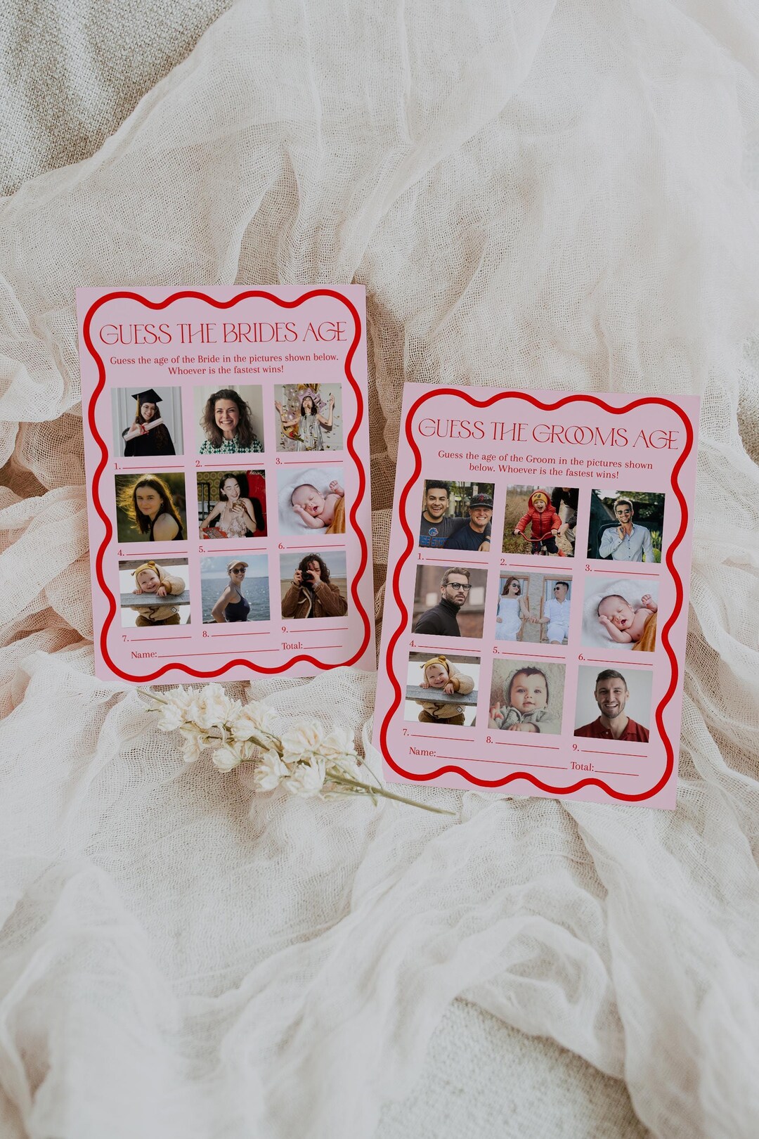 Guess the Brides Age Photo Game, Wavy Pink Red Bridal Shower Game ...