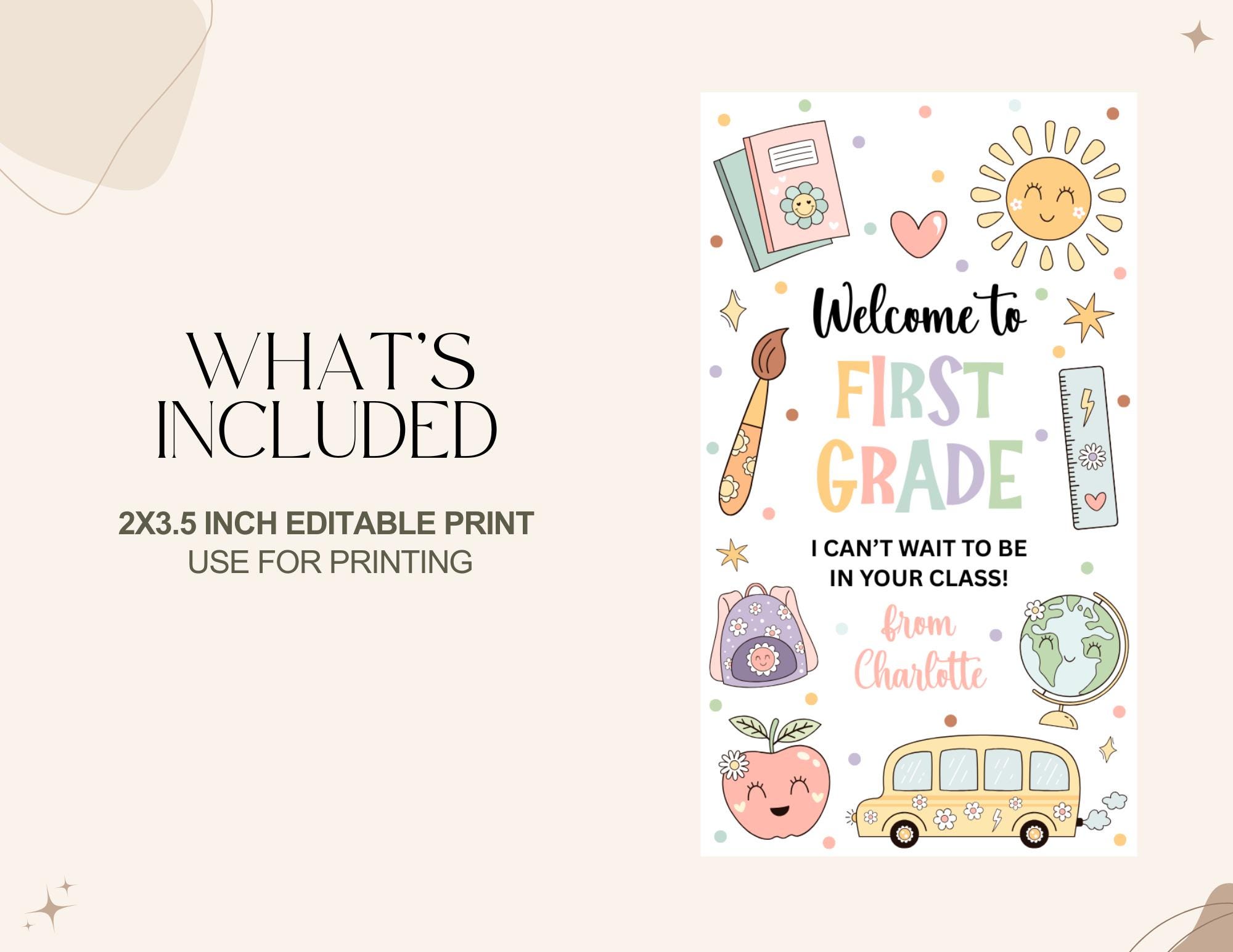 Welcome to First Grade Pastel Printable Gift Tag, Canva Student Friend ...
