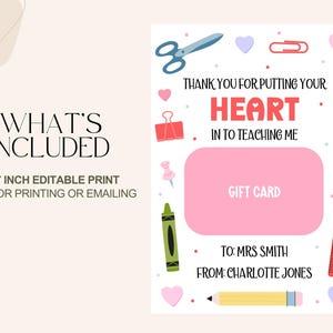 Teacher Valentines Gift Card Holder, Editable Printable Teacher Gift ...