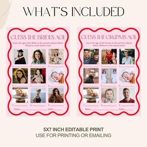 Guess the Brides Age Photo Game, Wavy Pink Red Bridal Shower Game ...