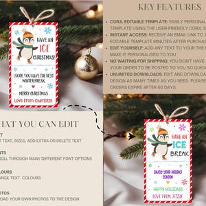 Penguin Christmas Printable Gift Tag, Student Teacher Editable Gift Tag ...