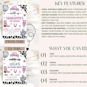 First Rodeo Girl Birthday Invitation, Cowgirl Western Printable ...