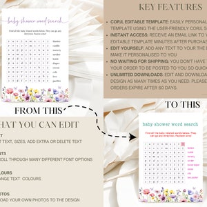 Floral Baby Shower Word Search Game, Baby Shower Activity, Printable ...