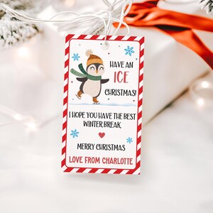Penguin Christmas Printable Gift Tag, Canva Student Teacher Editable ...