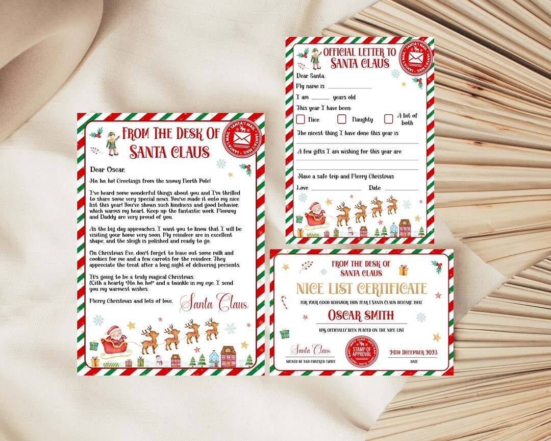Editable Letter From Santa and Nice List Certificate Letter - Etsy
