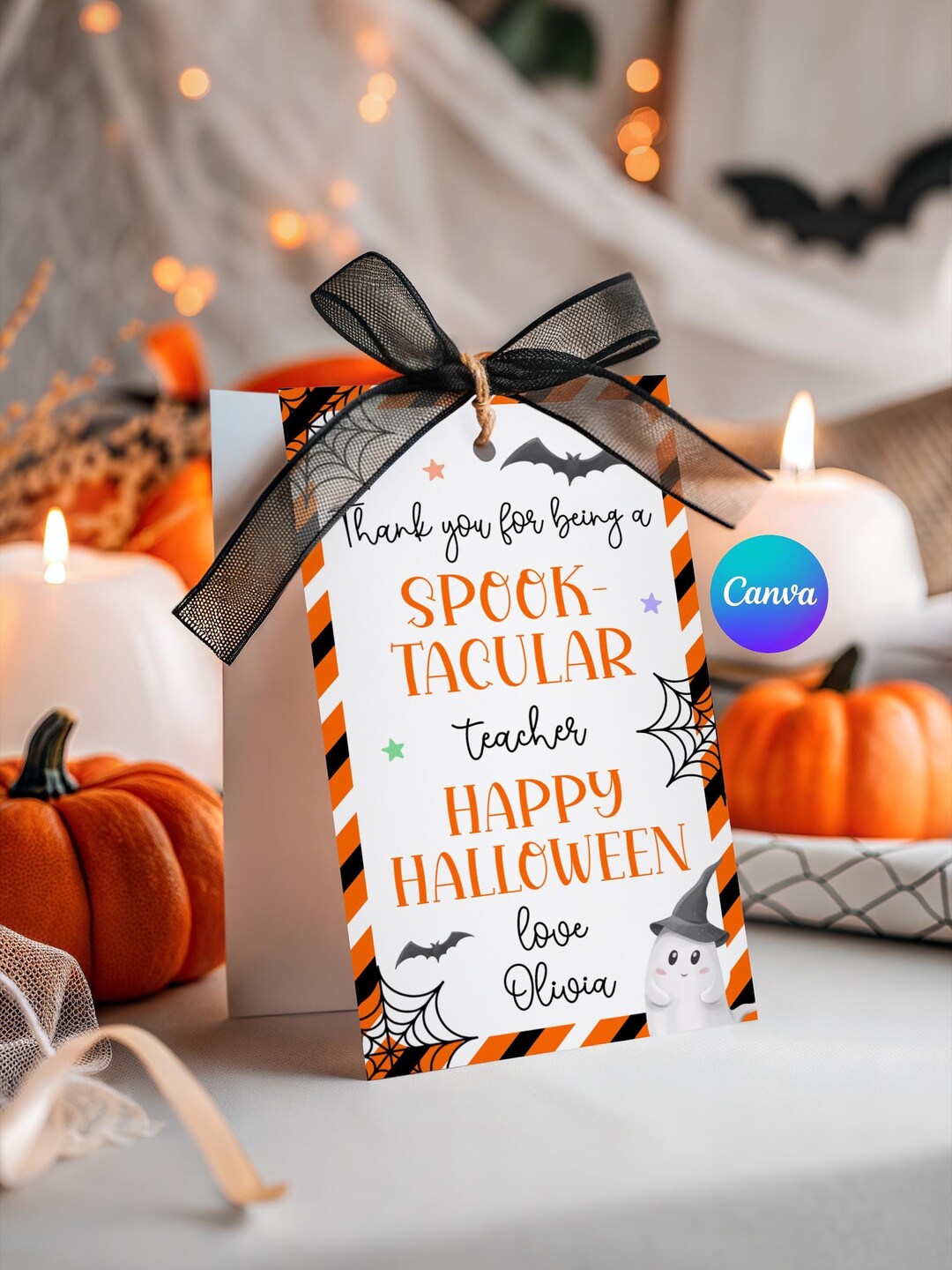 Spooktacular Teacher Halloween Gift Tag, Canva Printable School ...