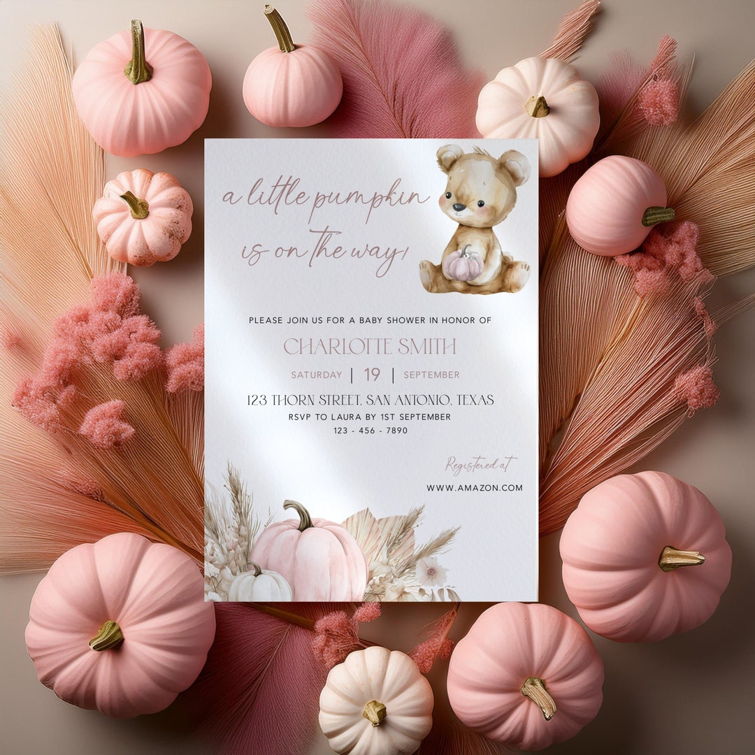 Little Pumpkin Baby Shower Invitation, Pink Pumpkin Girl Baby Shower ...