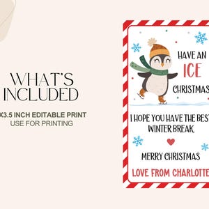 Penguin Christmas Printable Gift Tag, Canva Student Teacher Editable ...