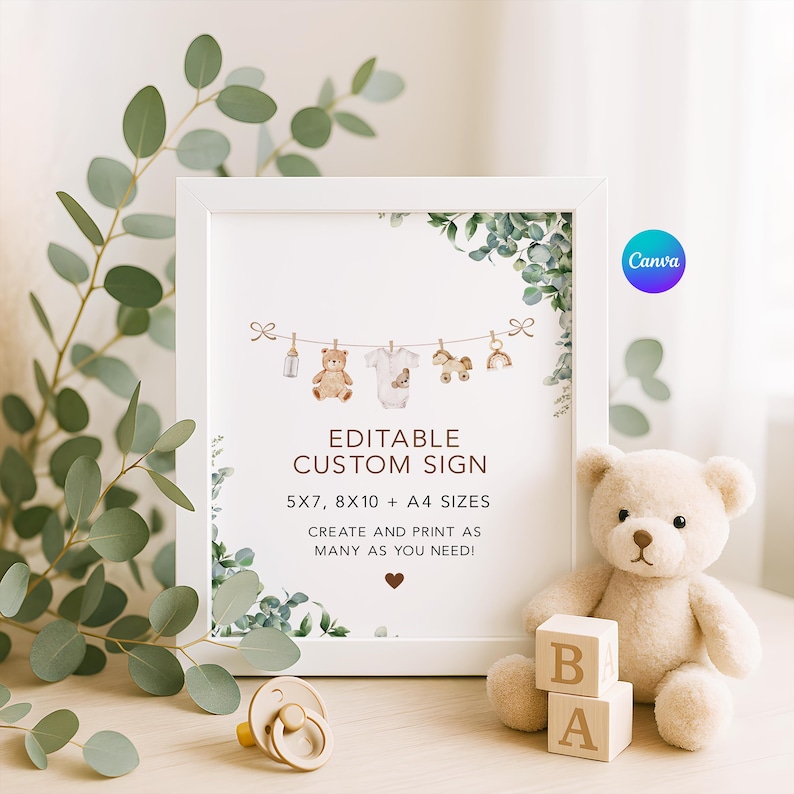 Gender Neutral Baby Shower Sign – Printable Editable Eucalyptus ...