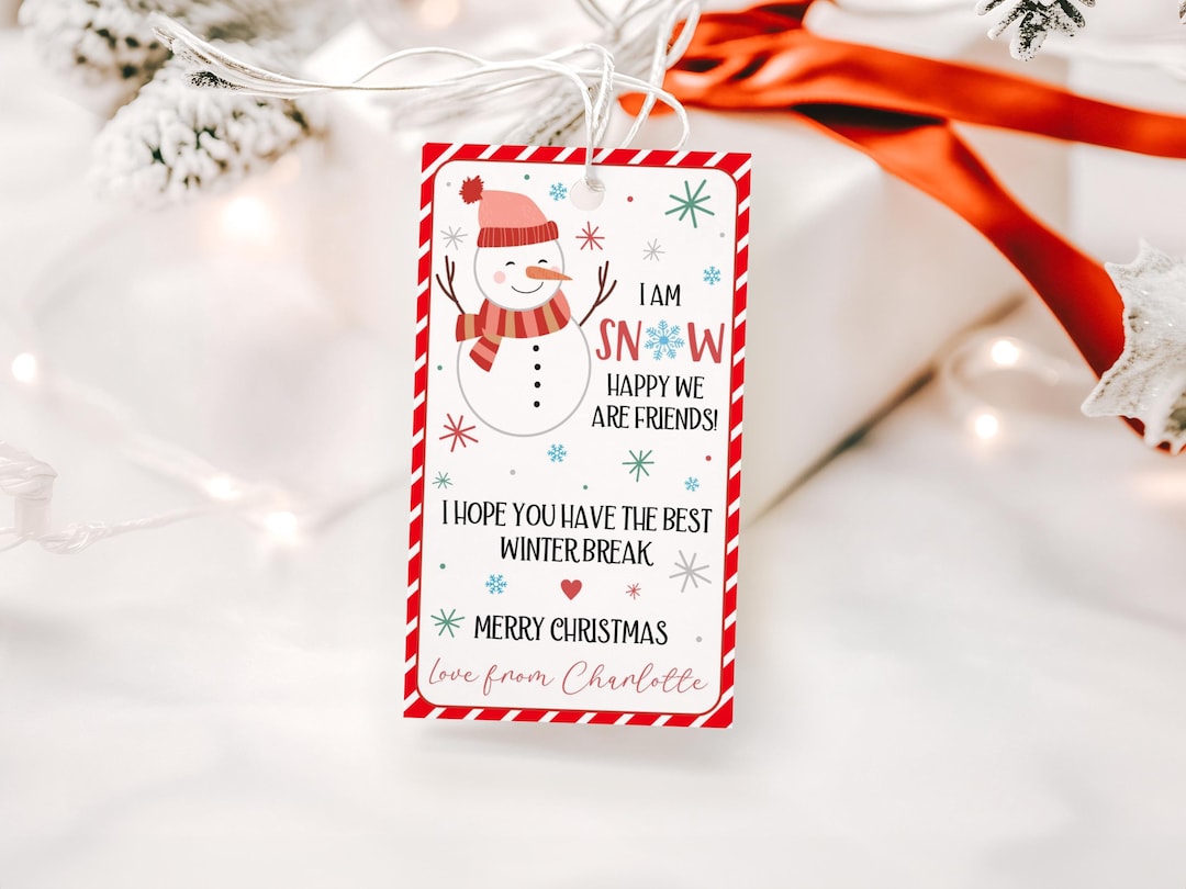 Christmas Snowman Printable Gift Tag, Student Teacher Editable Gift Tag ...