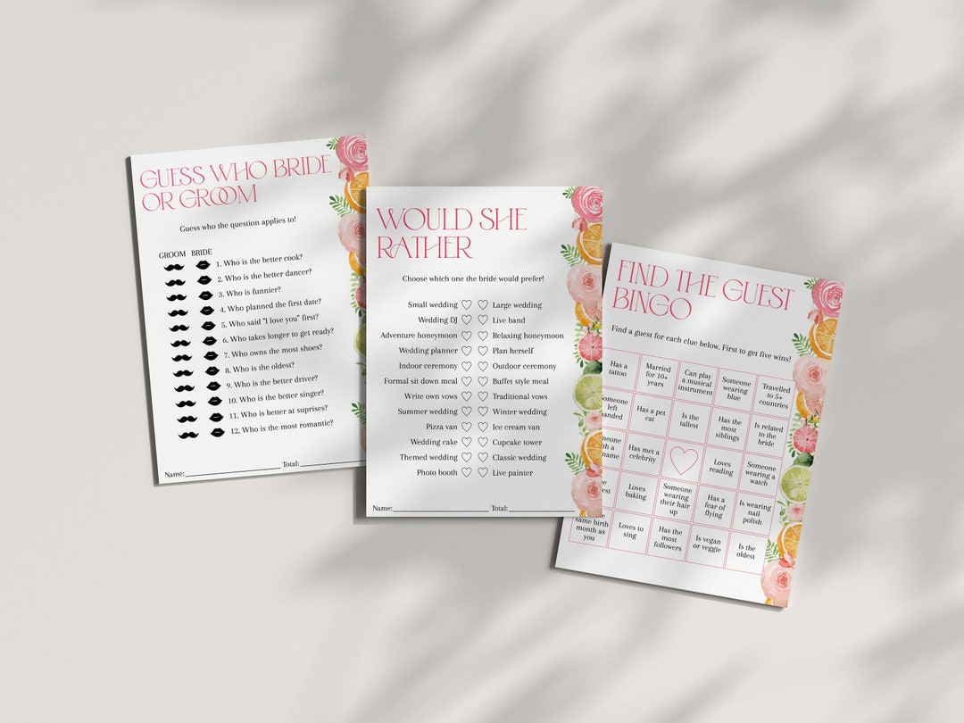 40 Citrus Bridal Shower Games Bundle, Citrus Floral Bridal Editable ...