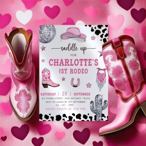 First Rodeo Girl Birthday Invitation, Cowgirl Western Printable ...