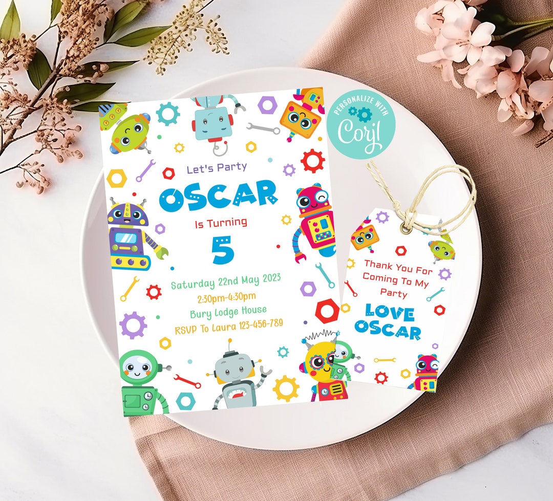 Robot Birthday Invitation, Robot Party, Robot Editable, Robot Party ...