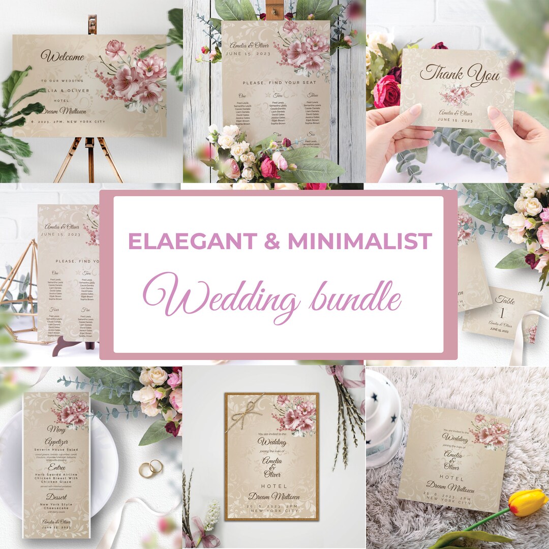 Elegant Wedding Set Wedding Templates Bundle Wedding Day Sign Bundle ...