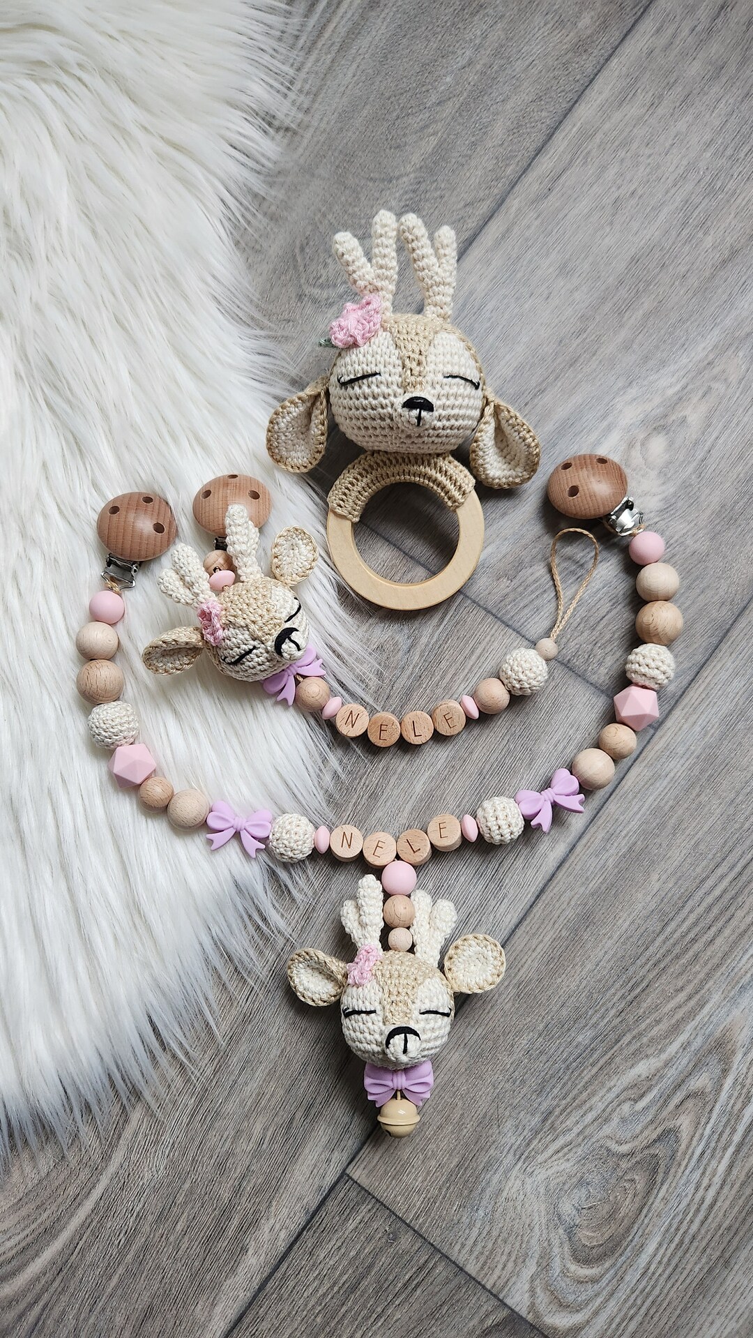 Pacifier Chain With Name, Stroller Chain, Bambi, Deer, Girl Bow ...