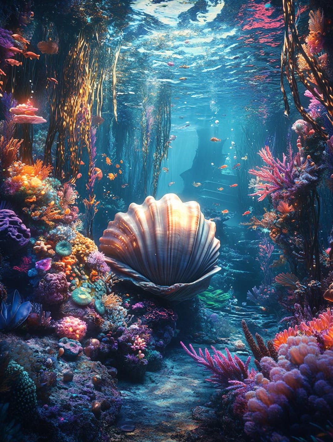Underwater Pearl Coral Reef DIY Diamond Painting Kit, Full Square and ...