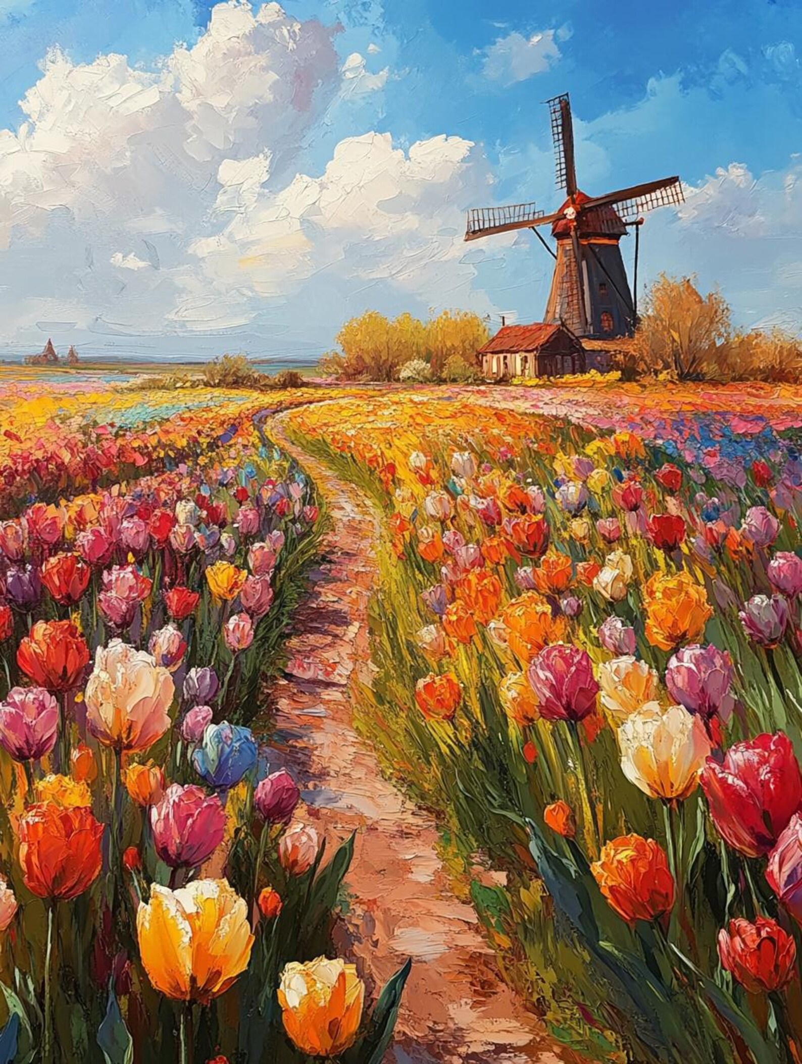 Tulips and Windmill DIY Diamond Painting Kit, Full Square and Round ...