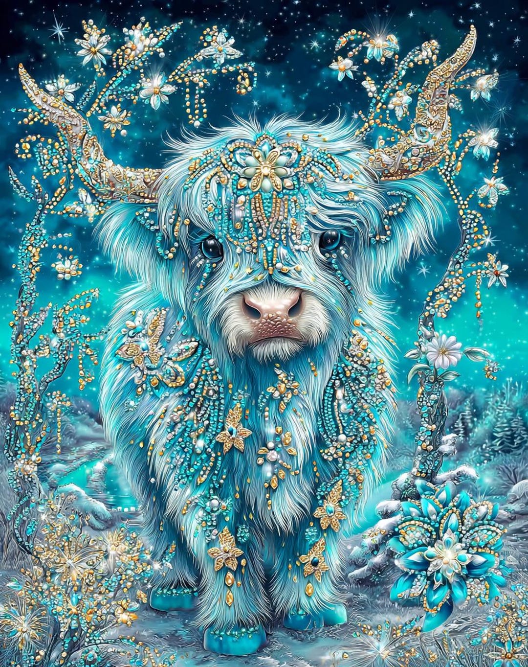Cute Highland Cow DIY Diamond Painting Kit, Full Square and Round Drill ...