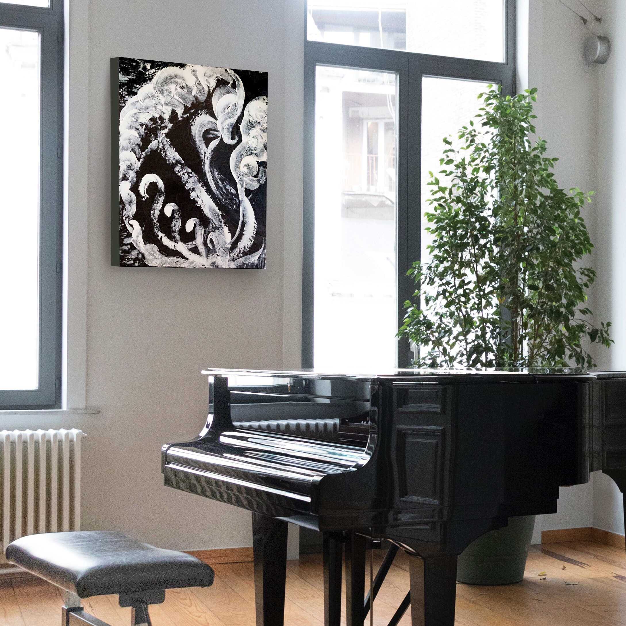 30 "x 24" Dynamic Monochromatic Black & White Original Abstract ...