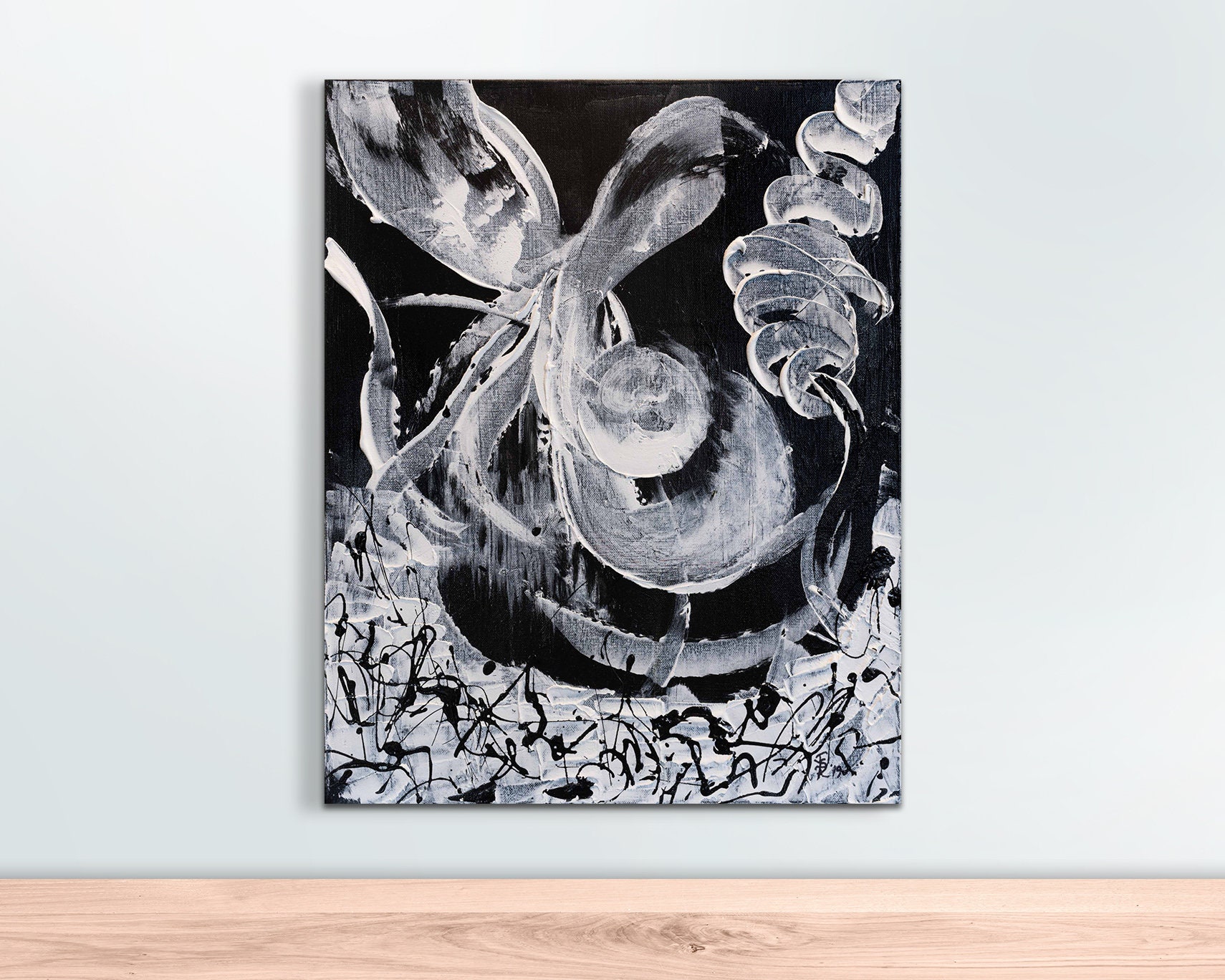 18" X 24" Bird Monochromatic Black & White Original Abstract Painting ...