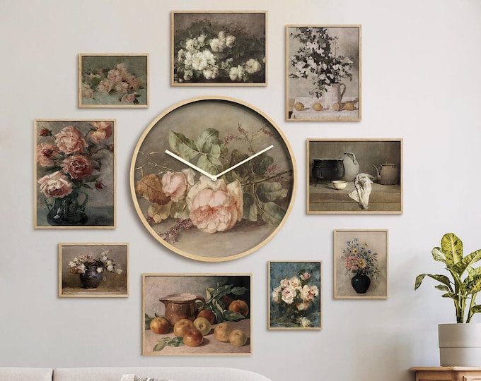 Gallery Wall Set of 9, Vintage Gallery Wall Print Set, Eclectic Rose ...