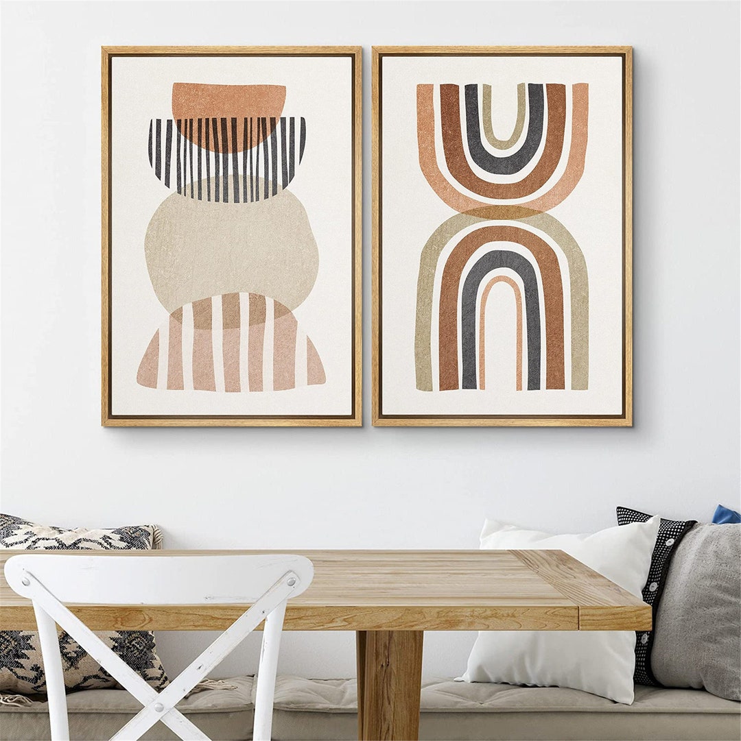 SIGNWIN 2 Piece Framed Canvas Wall Art Geometric Rainbow Abstract ...