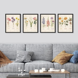 Framed Wall Art Set of 4 Birth Month Flower Prints Wildflower Botanical ...