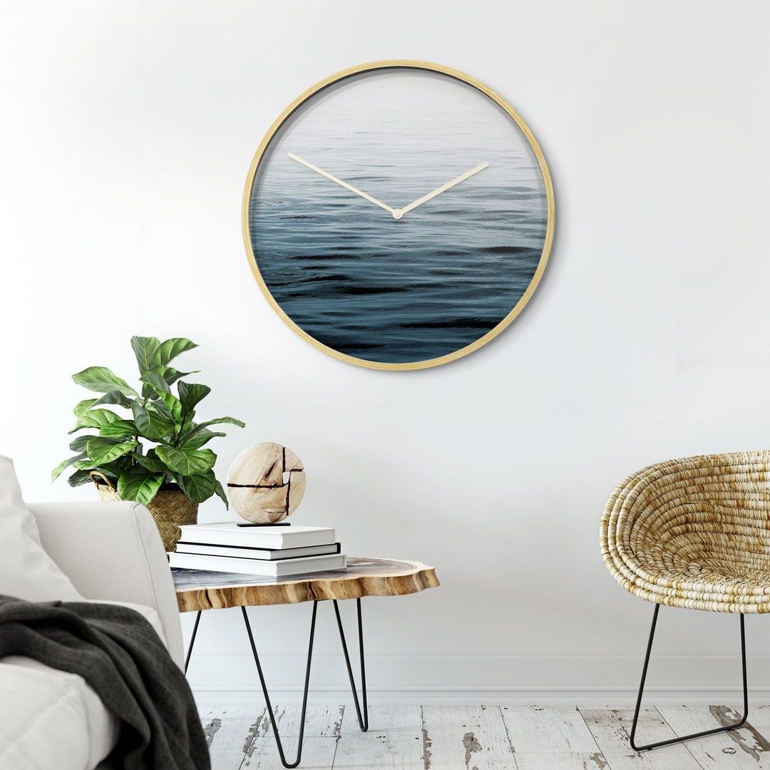 24in Wood Wall Clock, Beach Ocean Wall Clock, Nature Landscape Wall ...
