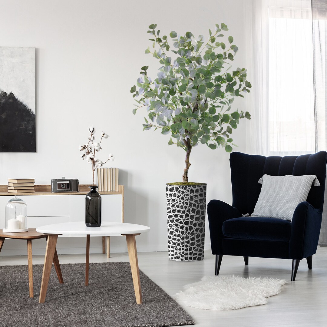 Artificial Tree in Modern Planter, Fake Eucalyptus Silk Tree ...