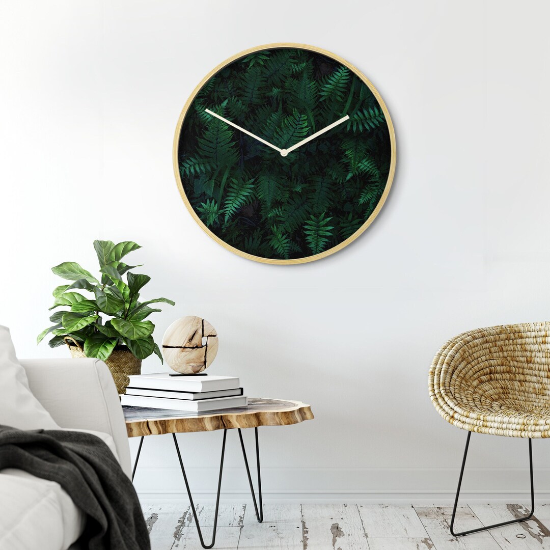 24in Wood Wall Clock Green Wall Clock Botanical Oversized - Etsy