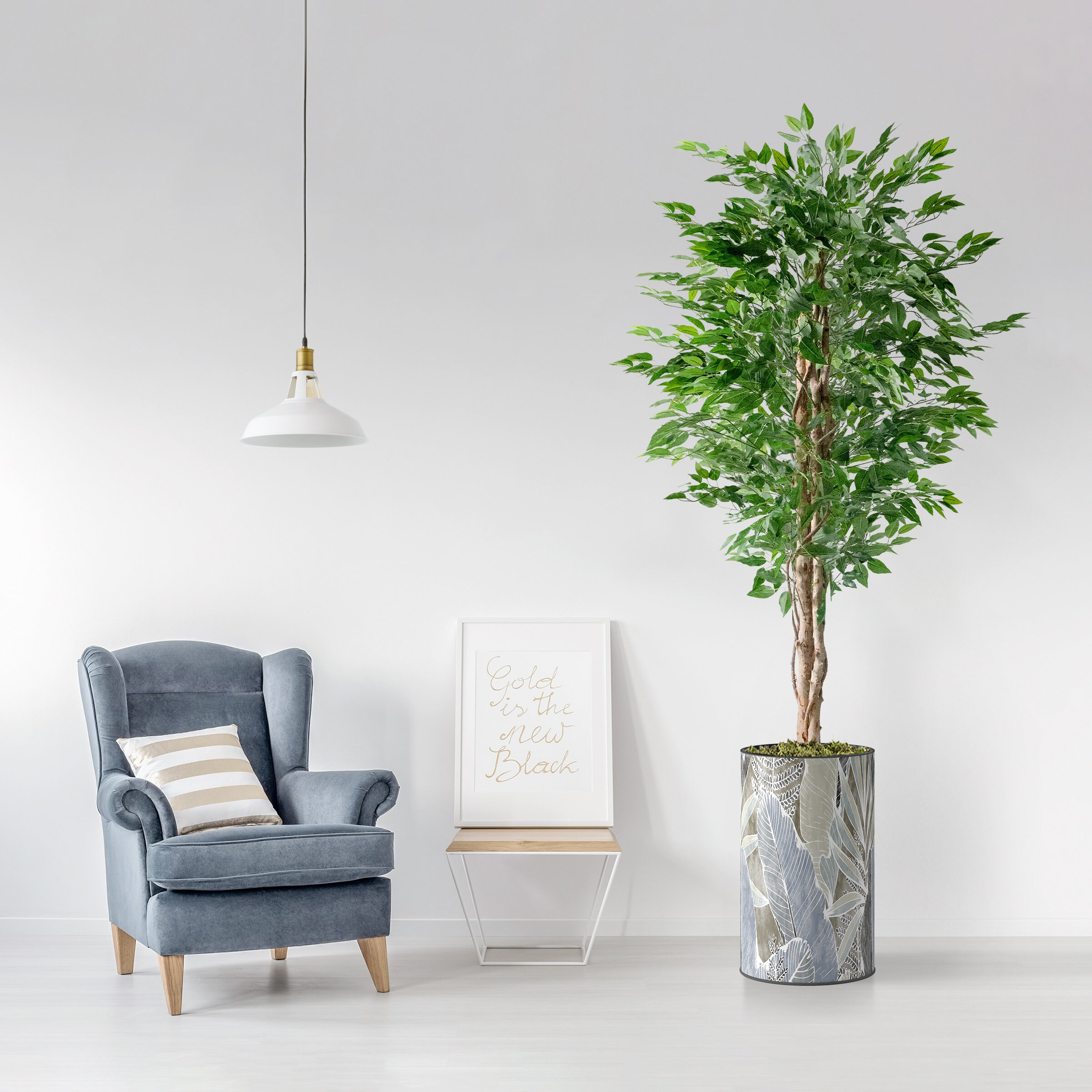 Artificial Tree in Modern Planter Fake Ficus Silk Tree - Etsy