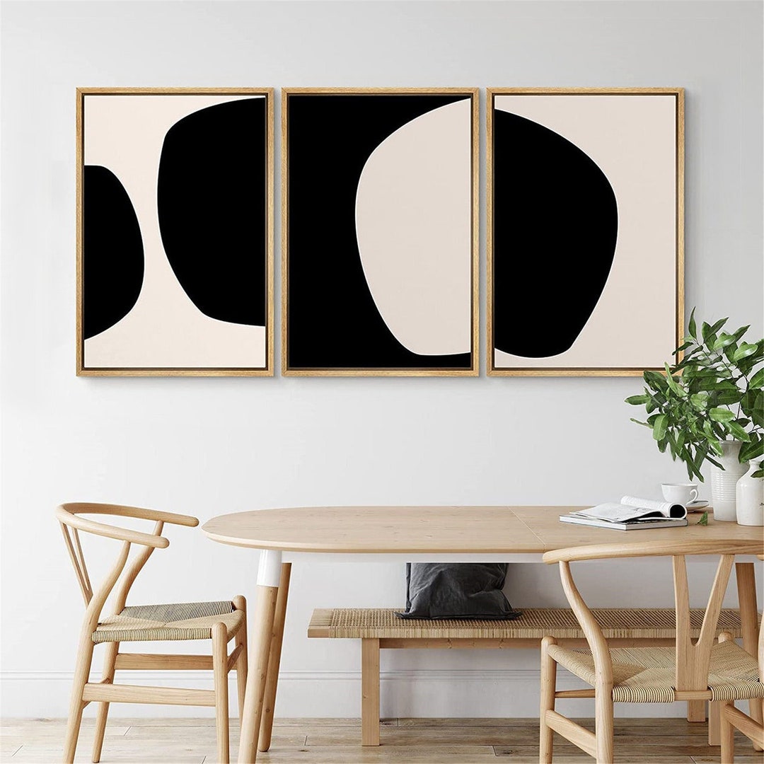 SIGWIN 3 Piece Framed Canvas Wall Art Abstract Geometric Print Mid ...