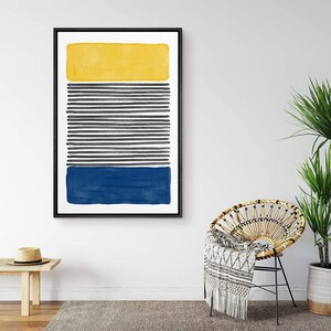 SIGNWIN Framed Canvas Wall Art Abstract Yellow, Blue & Orange Color ...