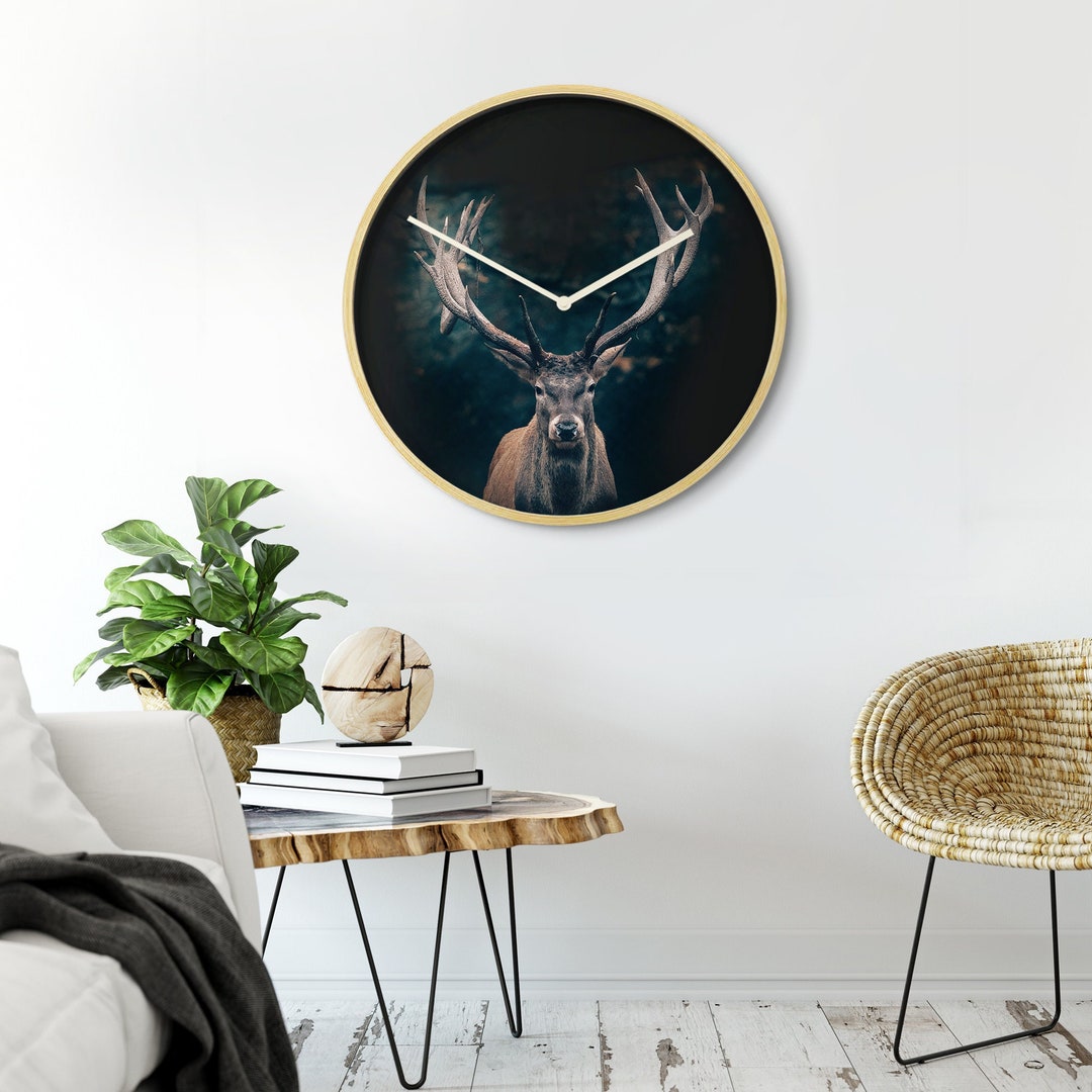 24in Wood Wall Clock, Deer Wall Clock, Animal Oversized Wall Clock ...