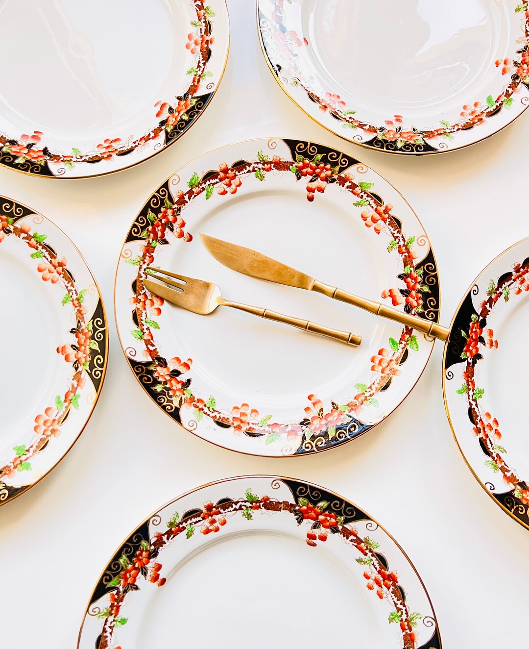 Set of 6 Antique Melbar Porcelain Dinner Plates, Intact Gold Edge and ...